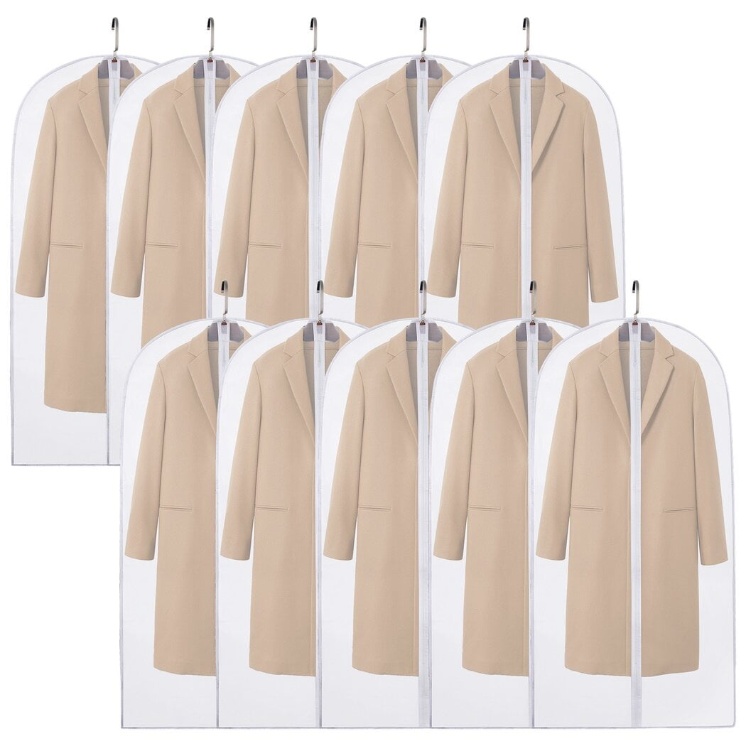 10 Pack Garment Bags, 24" x 47" Clear Zippered Protectors for Hanging ...