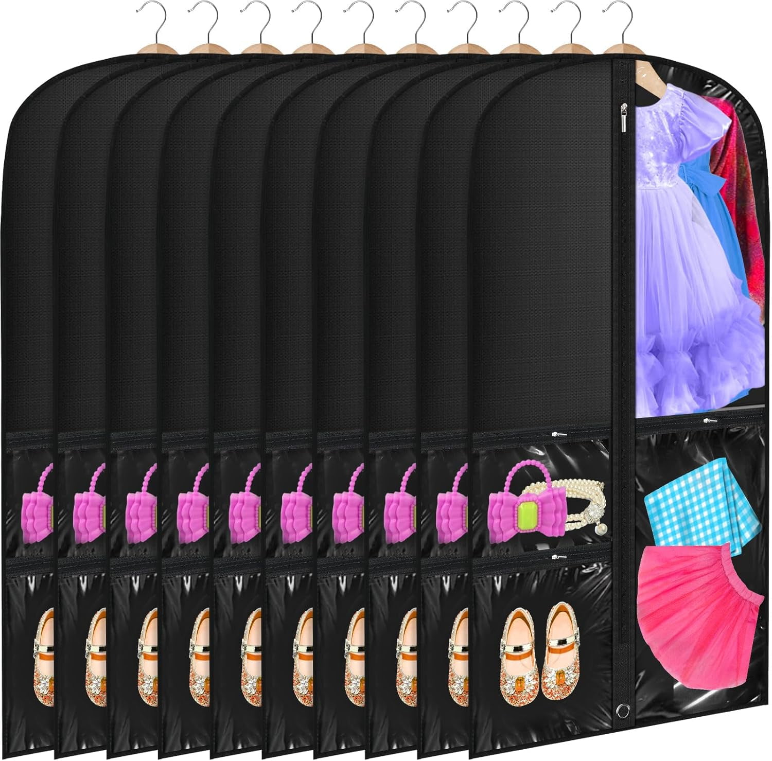 10 Pack Garment Bags for Dance Costumes Kids 40 Inch Clothing Bags ...