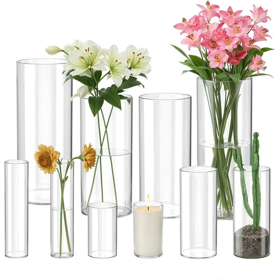 10 Pack Glass Cylinder Vase for Centerpieces, Clear Flower Glass Vases ...