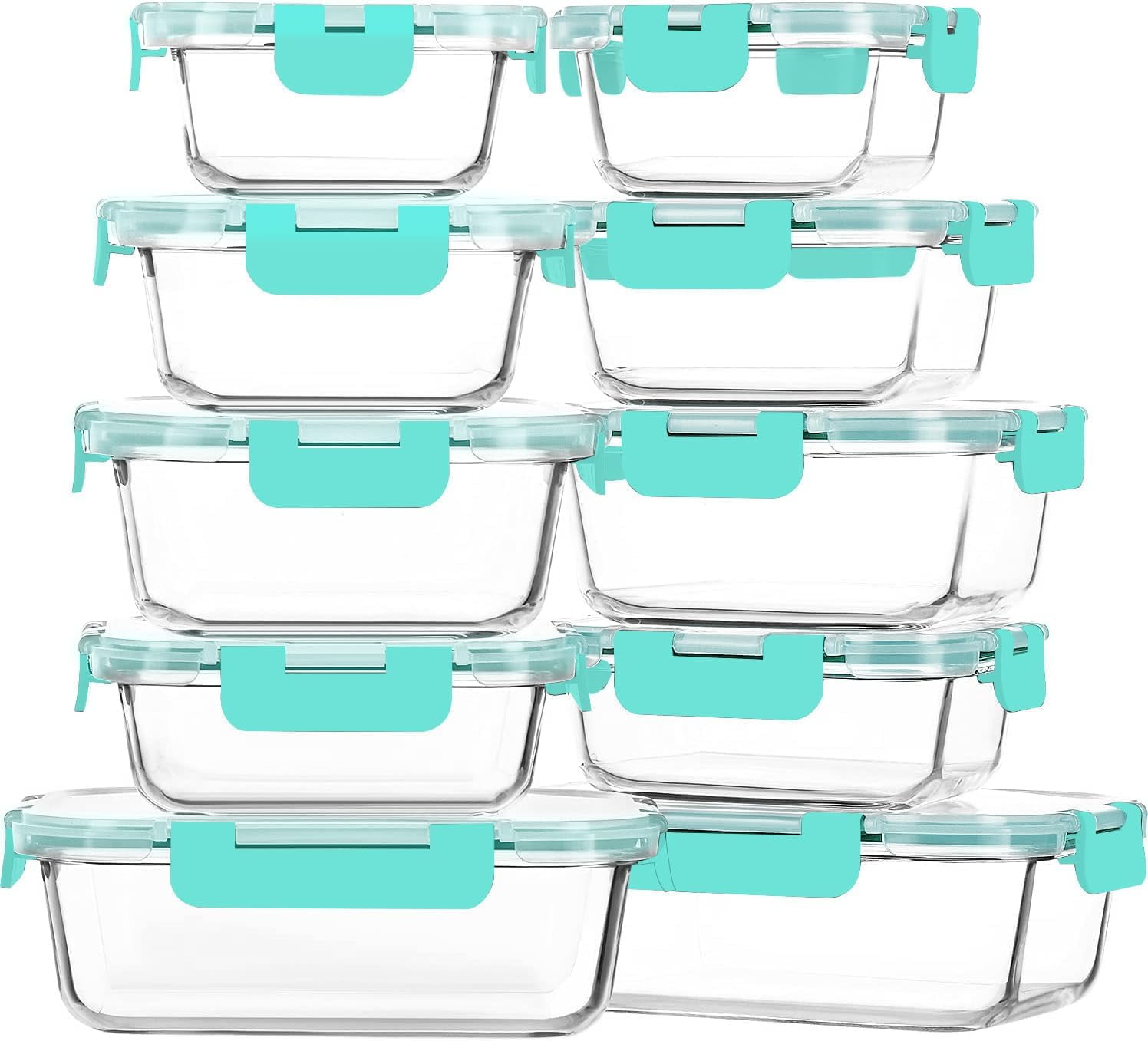 10-Pack Glass Food Storage Container with Lids, Airtight Glass Lunch ...