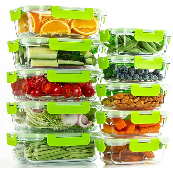 10 Pack Glass Food Storage Containers with Airtight Lids, Leakproof ...