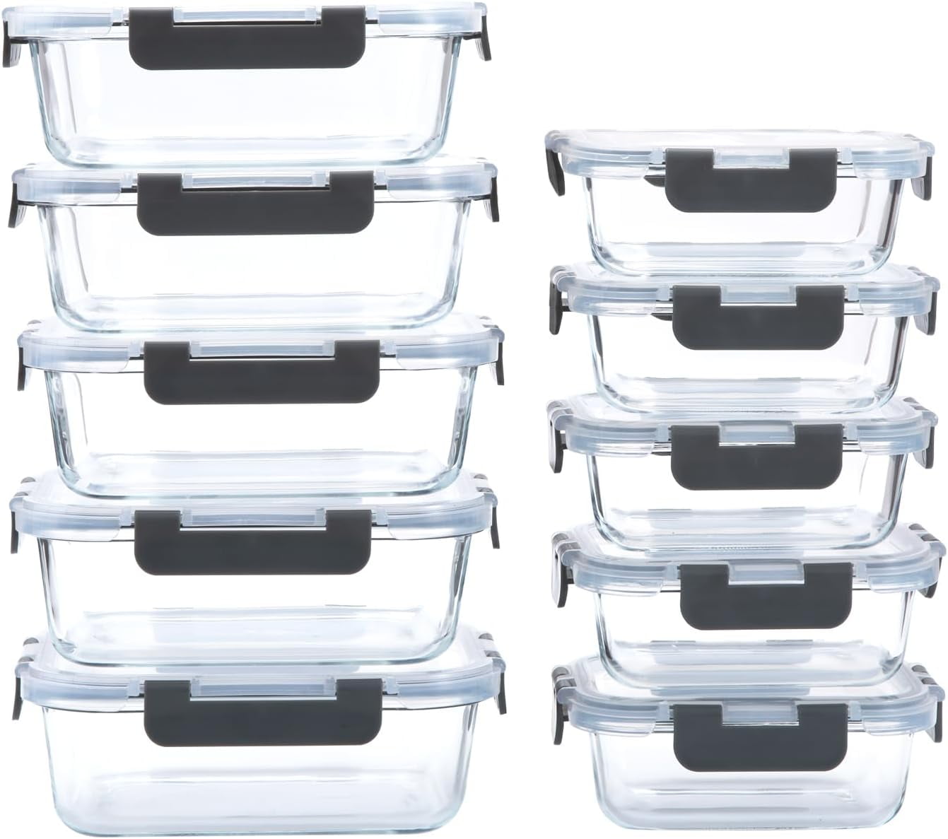 10-Pack Glass Food Storage Containers with Lids [Air-Tight,Leak ...