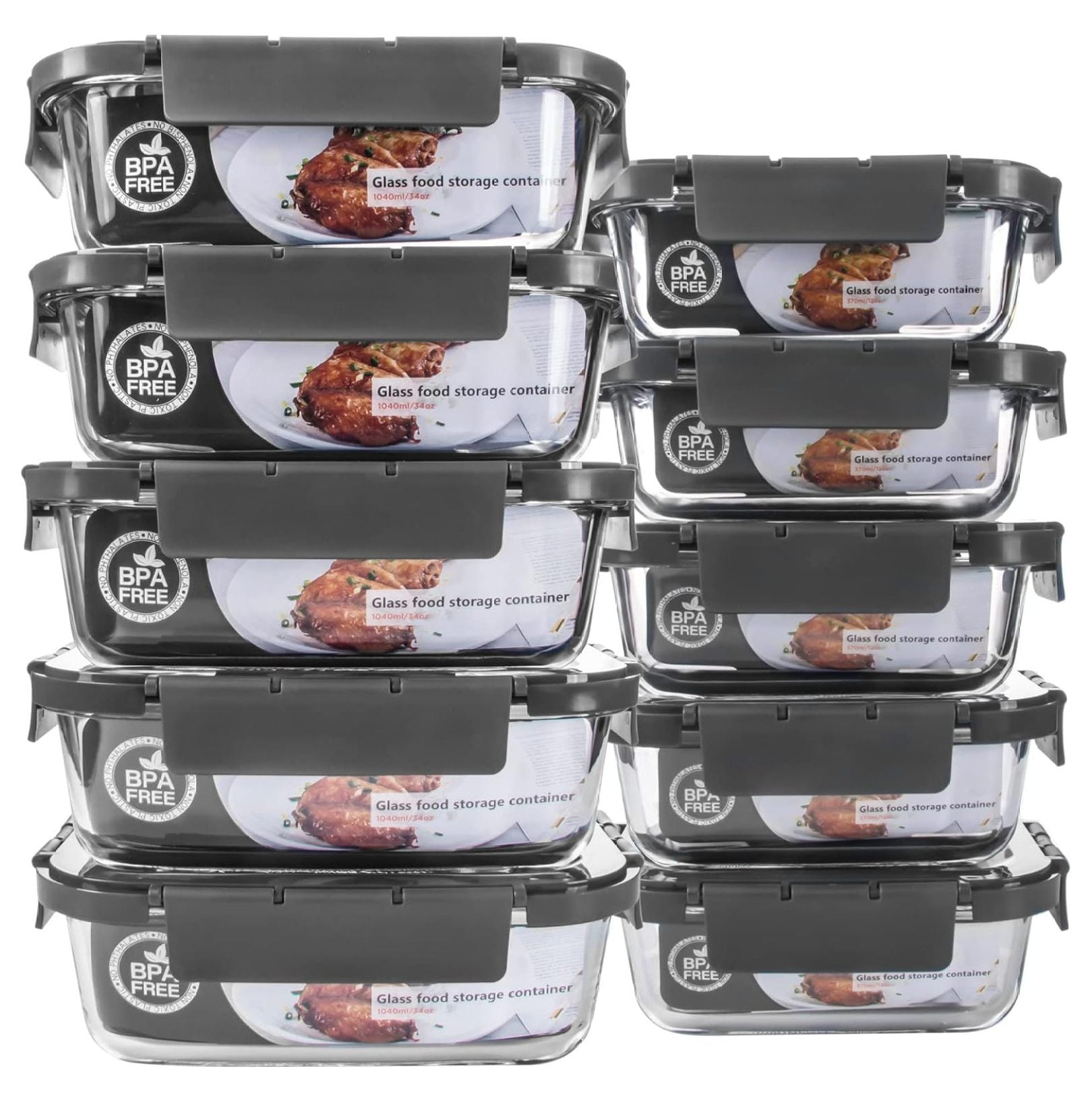 10 Pack Glass Food Storage Containers Set, Meal Prep Containers with ...