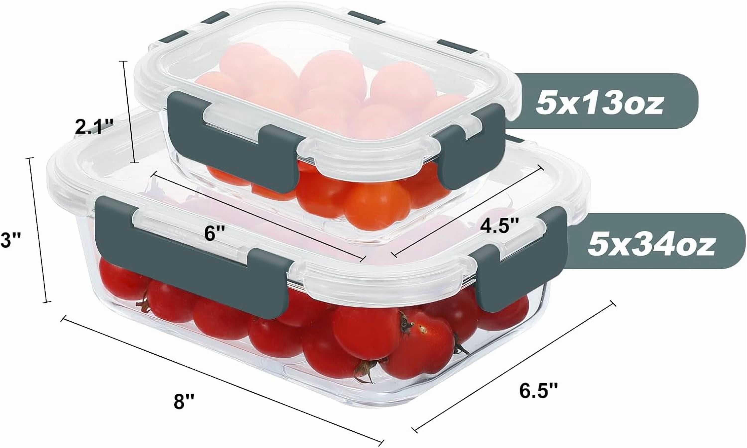 10 Pack Glass Food Storage Containers with Airtight Lids, Freezer, Oven ...
