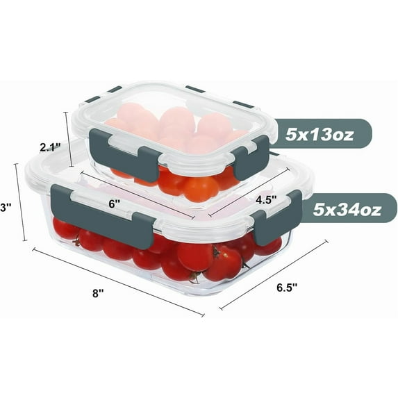 10 Pack Glass Food Storage Containers with Airtight Lids, Freezer, Oven ...