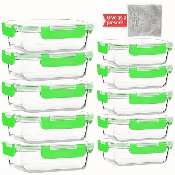 10-Pack Glass Food Storage Containers with Lids - Leakproof Airtight ...