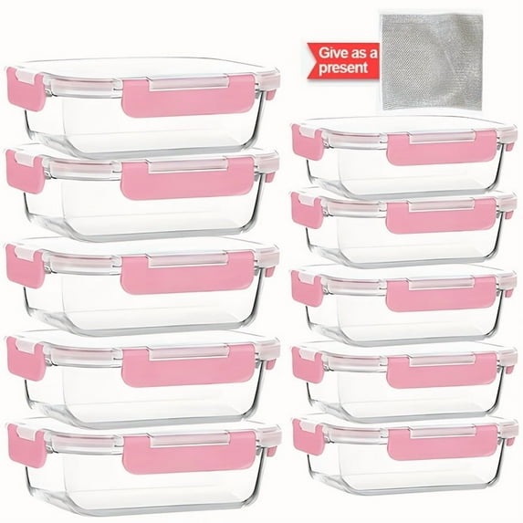 10-Pack Glass Food Storage Containers with Lids - Leakproof Airtight ...