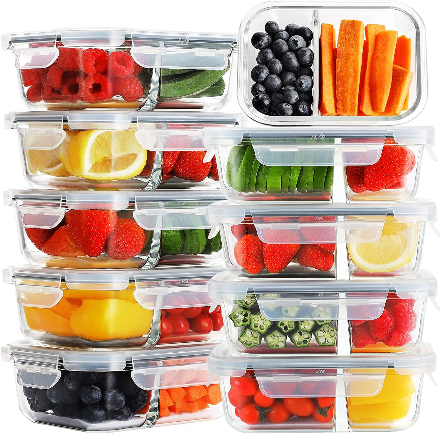 10 Pack Glass Meal Prep Containers 2 Compartment, Food Storage Airtight ...