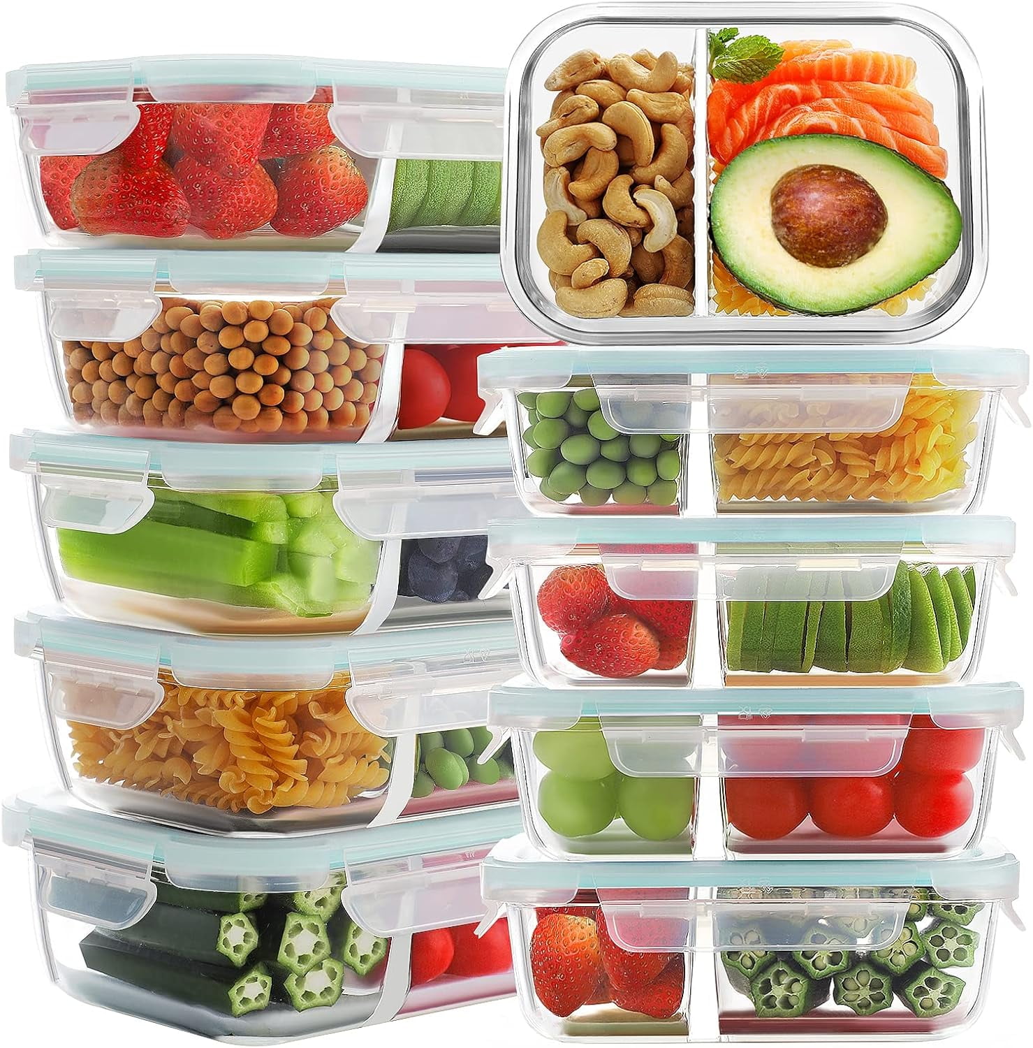 10 Pack Glass Meal Prep Containers 2 Compartment, Glass Food Storage ...