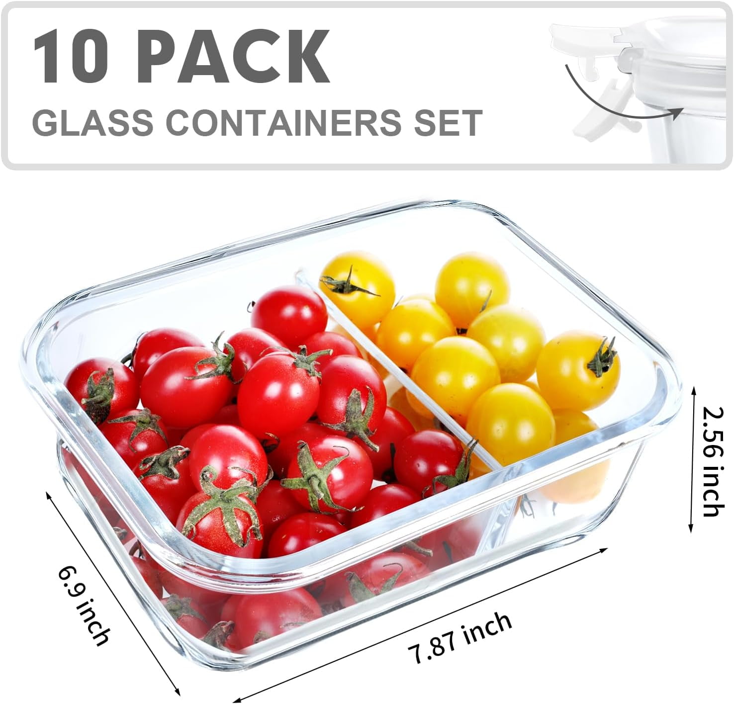 10 Pack Glass Meal Prep Containers 30oz Airtight with Lids, Microwave ...