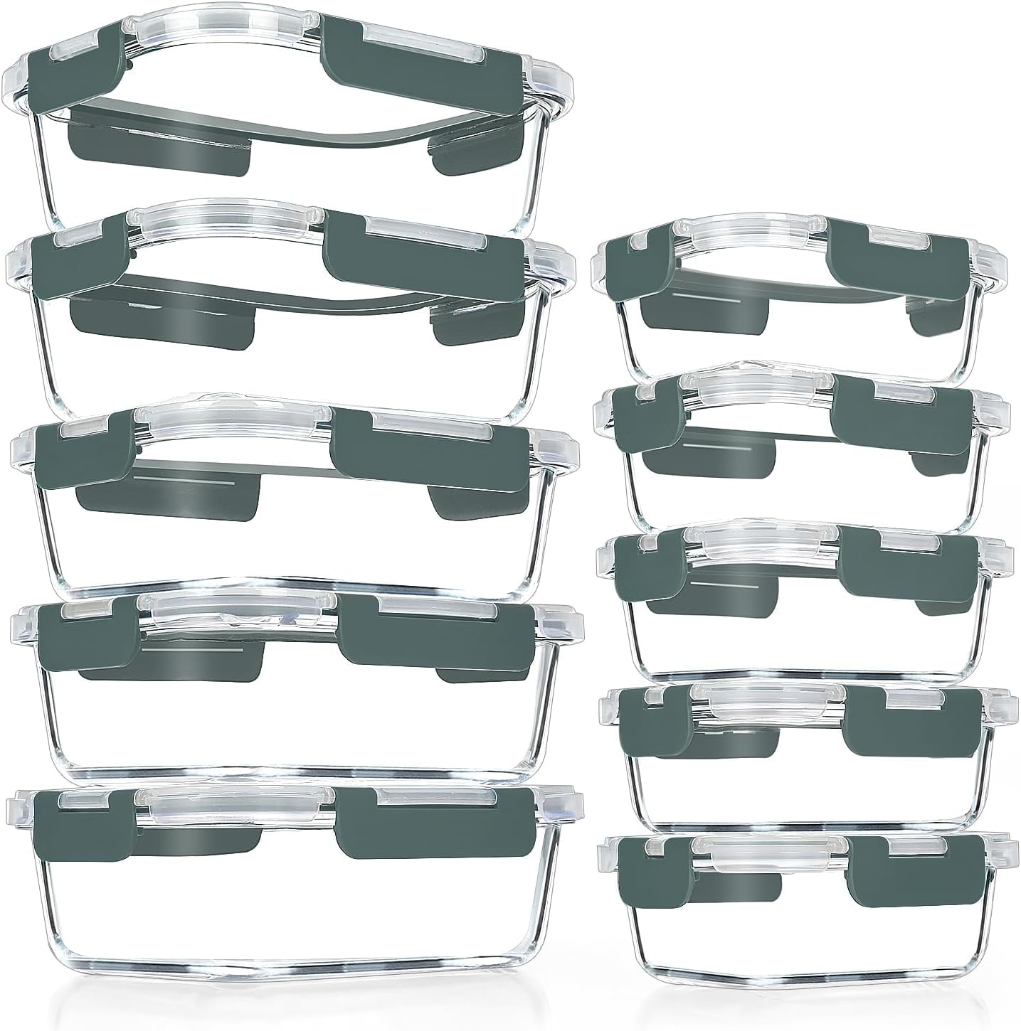 10 Pack Glass Meal Prep Containers, Airtight Glass Lunch Containers ...