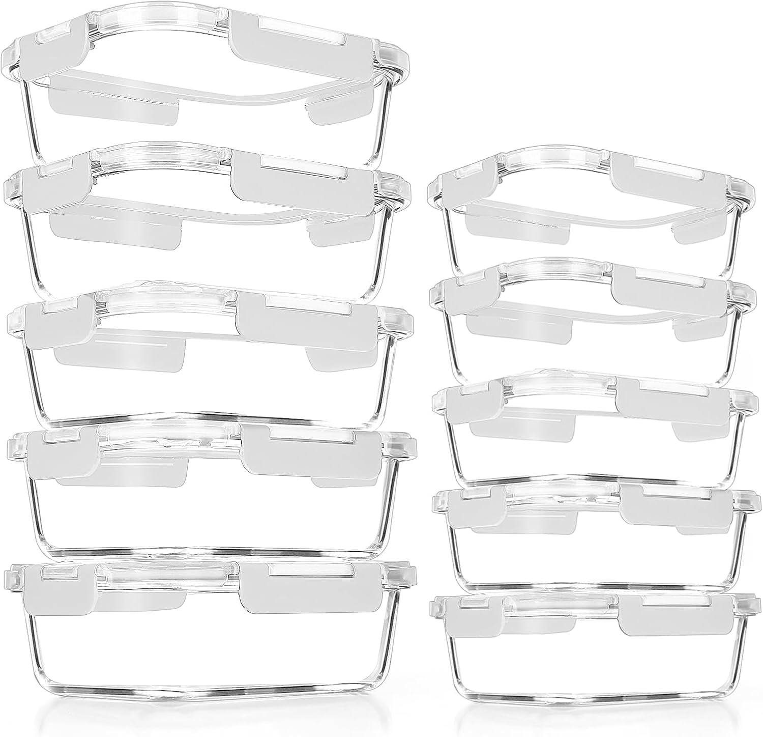10 Pack Glass Meal Prep Containers, Airtight Glass Lunch Containers ...