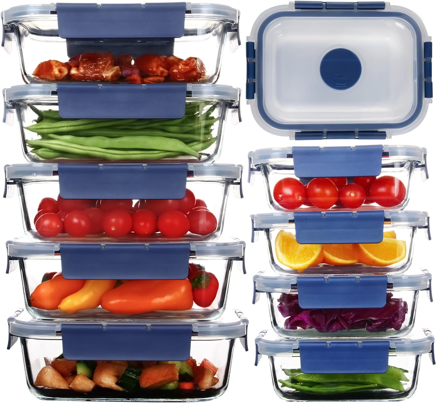 10 Pack Glass Meal Prep Containers with Snap Locking Lids, Airtight with Built-in Air Vents ...