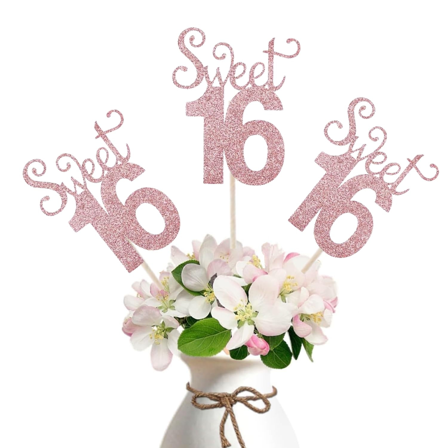 10-Pack Glitter Gold Double Sided Sweet 16 Birthday Anniversary ...