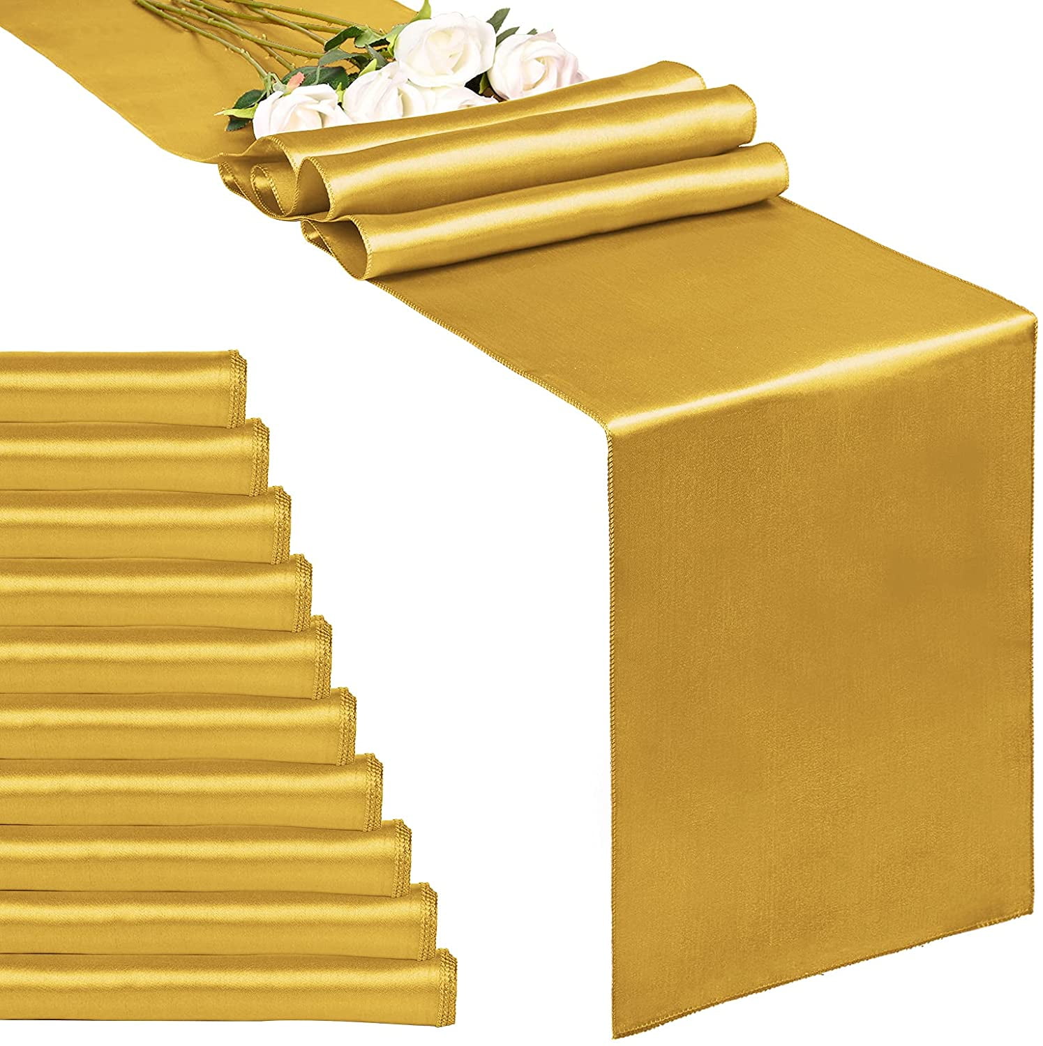 10-Pack Gold 12 x 108 inches Long Premium Satin Table Runner for ...