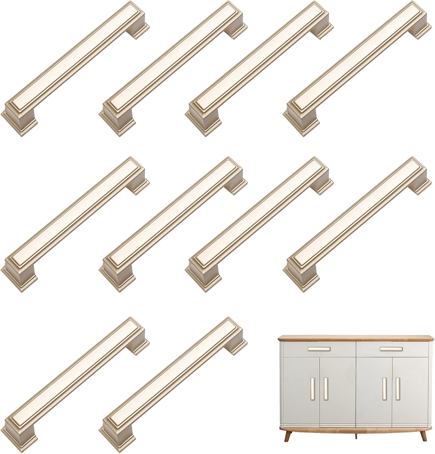 10 Pack Gold Cabinet Handles 5 Inch (128mm) Hole Centers Drawer Pulls ...