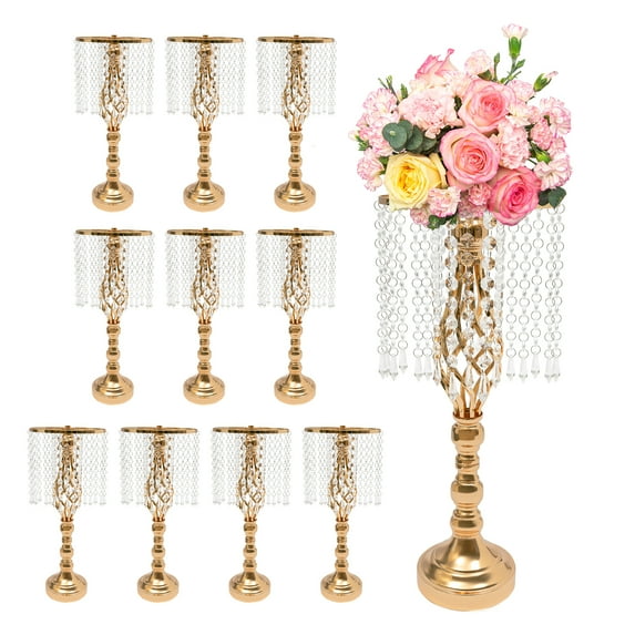 10-Pack Gold Crystal Flower Stands 19.3-inch Tall Acrylic Chain ...