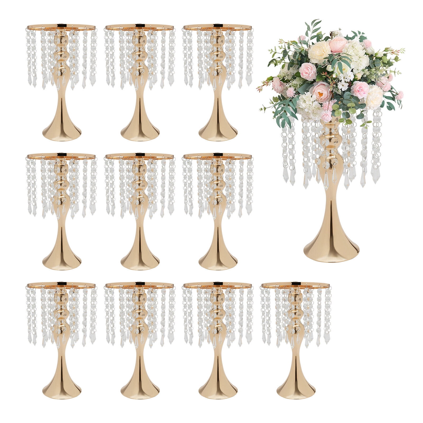 10 Pack Gold Crystal Wedding Centerpieces – 13.8" Tall Bling Flower ...