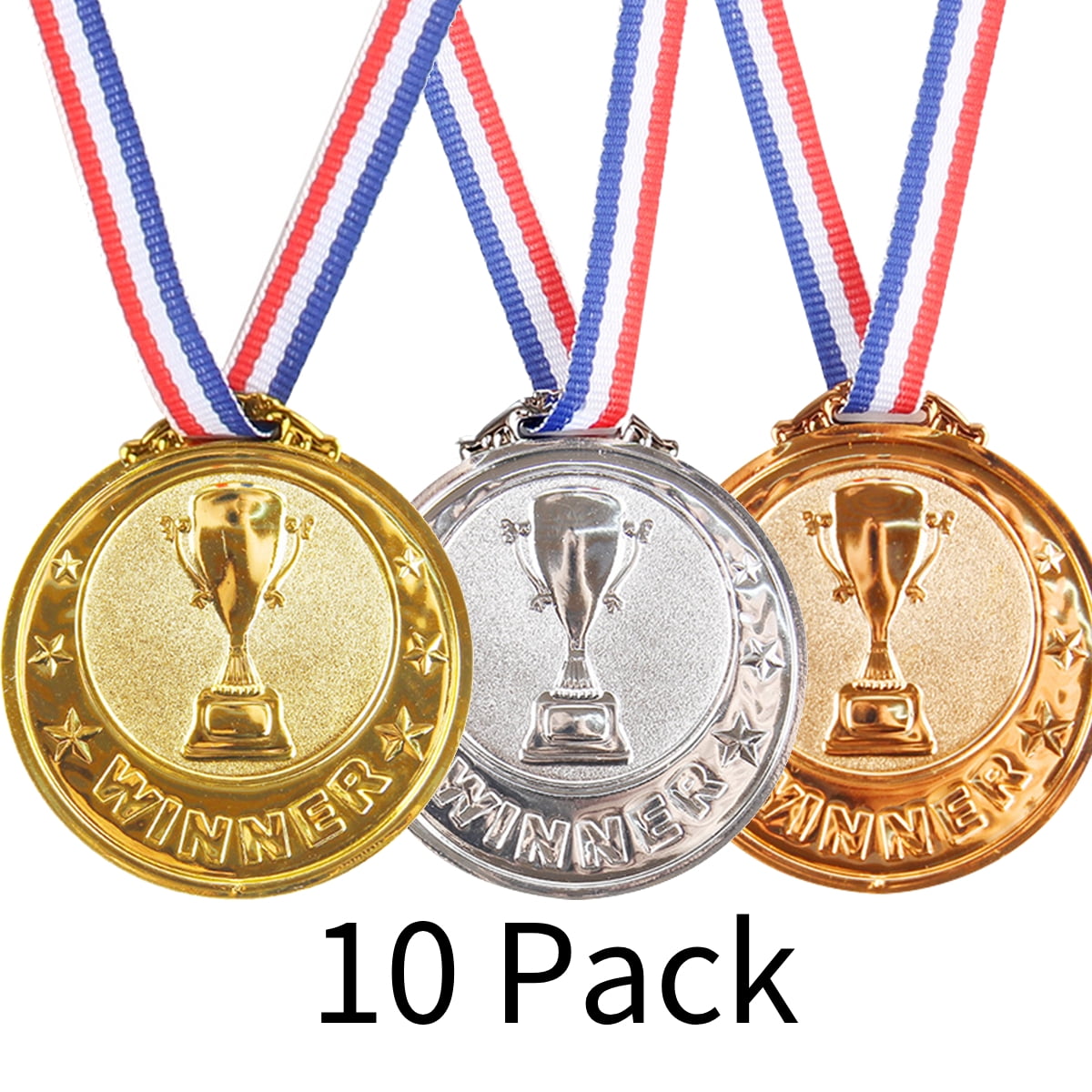 10-Pack Gold Silver Bronze Award Medals for Kids and Adult Sports ...