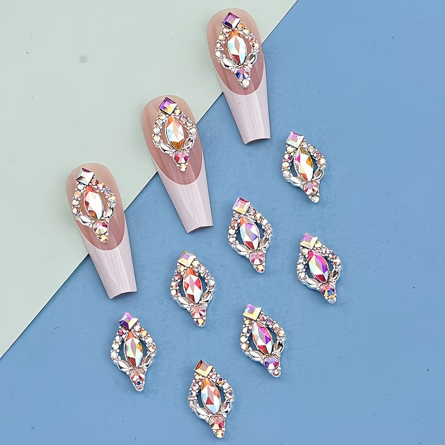 10 Pack Gold/Silver Metal Nail Charms with Shiny Diamonds and Gemstones ...