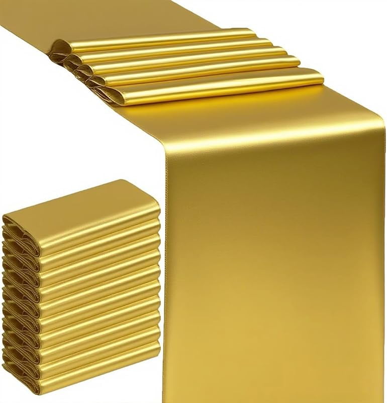 10 Pack Gold Table Runners 12 X 108 Inches Wedding Satin Table Runner ...