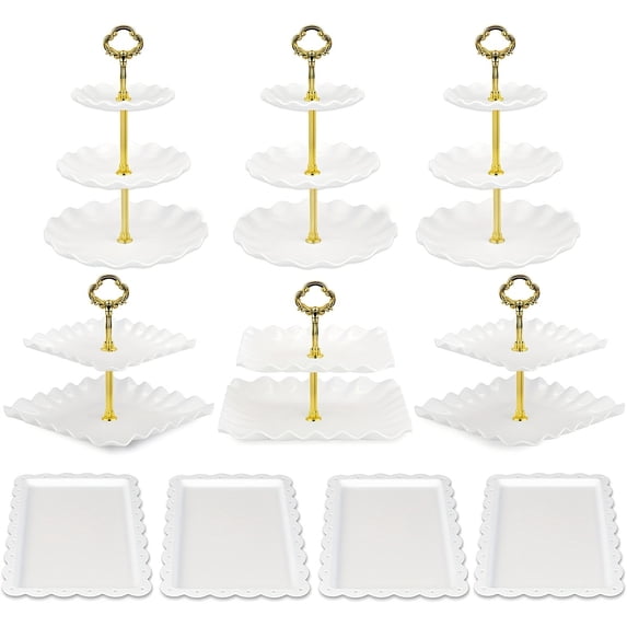 10 Pack Golden Dessert Stand Set, 3 Two-Tier & 3 Three-Tier Cupcake ...