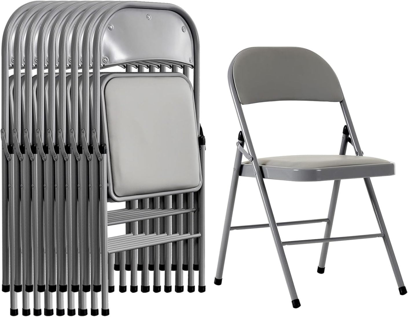 10 Pack Grey Folding Chairs with PU Padded Seats,Portable Stackable ...