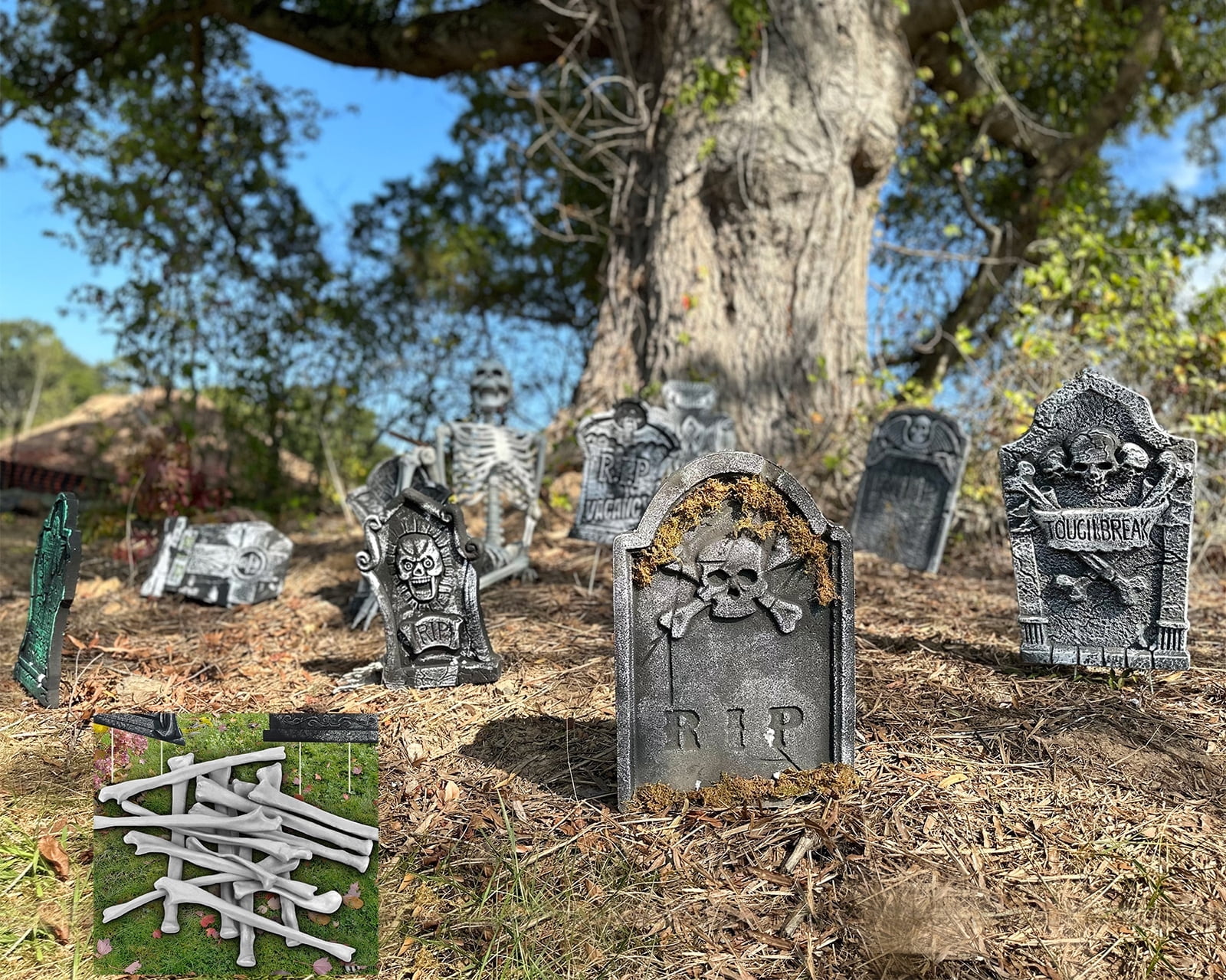 10 Pack Halloween Foam RIP Graveyard Tombstones with 15P Skeleton Bones ...