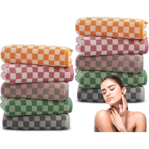10 Pack Hand Towels - Cotton Checkered Towels, 13 x 29 Inches, Soft ...