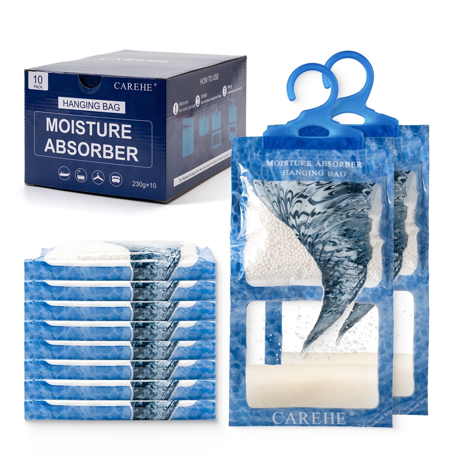 10 Pack Hanging Moisture Absorbers Bags, Dehumidifiers, Humidity ...