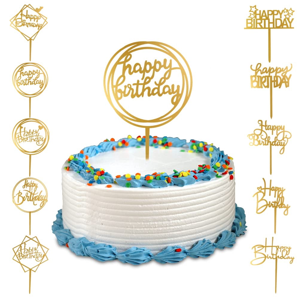 10-Pack Happy Birthday Cake Toppers,Gold Cake Toppers Acrylic Birthday ...