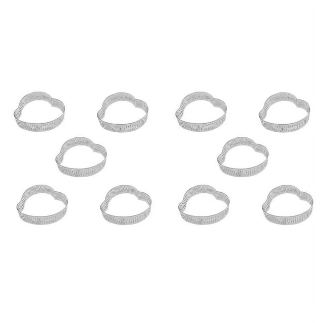 10 Pack Heart Tart Ring,Perforated Baking Ring,Pastry Ring,Stainless ...