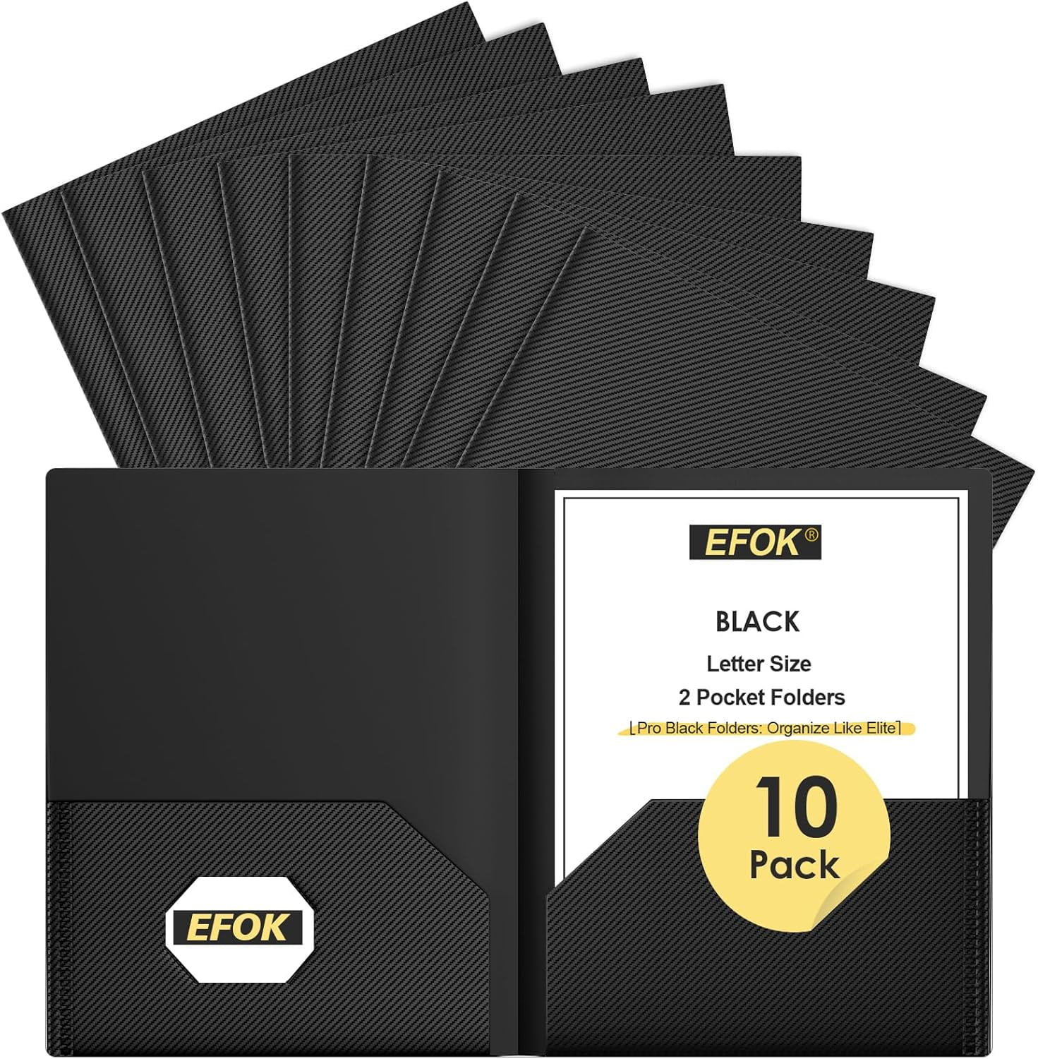 10 Pack Heavy Duty Black Plastic Folders with 2 Pockets, Textured Light ...