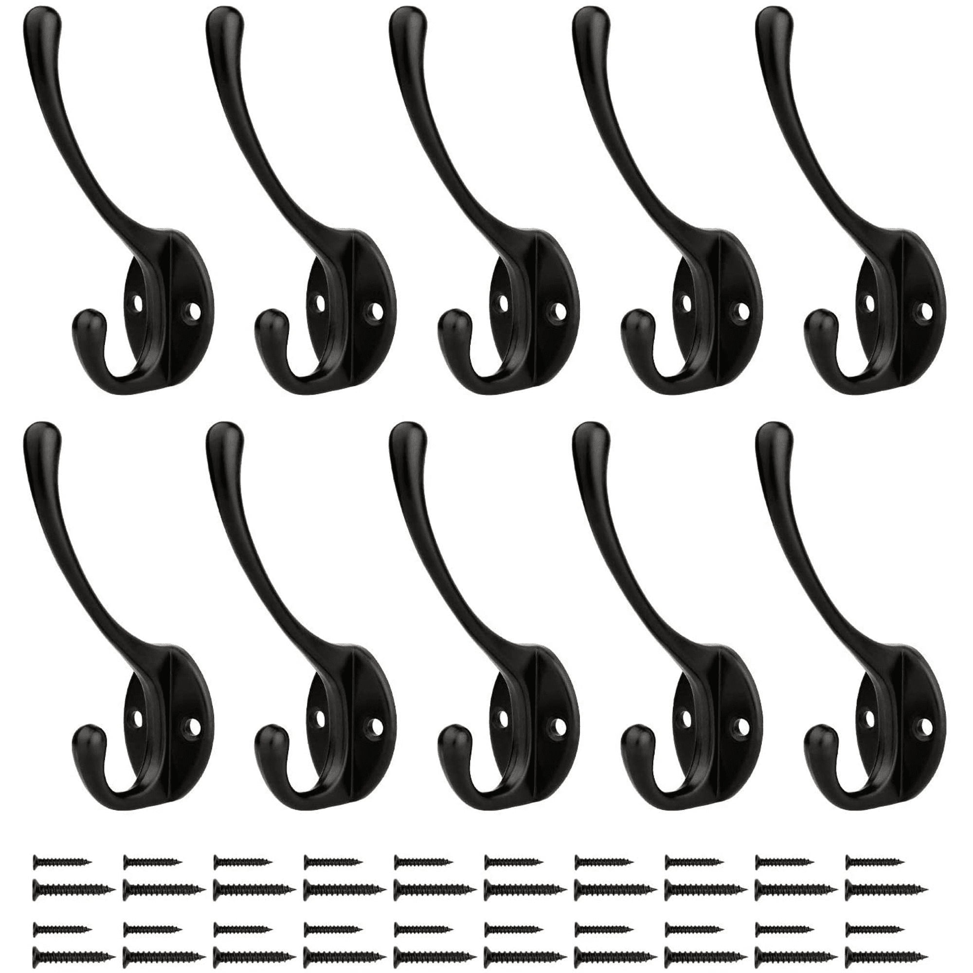 10 Pack Heavy Duty Dual Coat Hooks Wall Mounted with 20 Screws, Utility ...