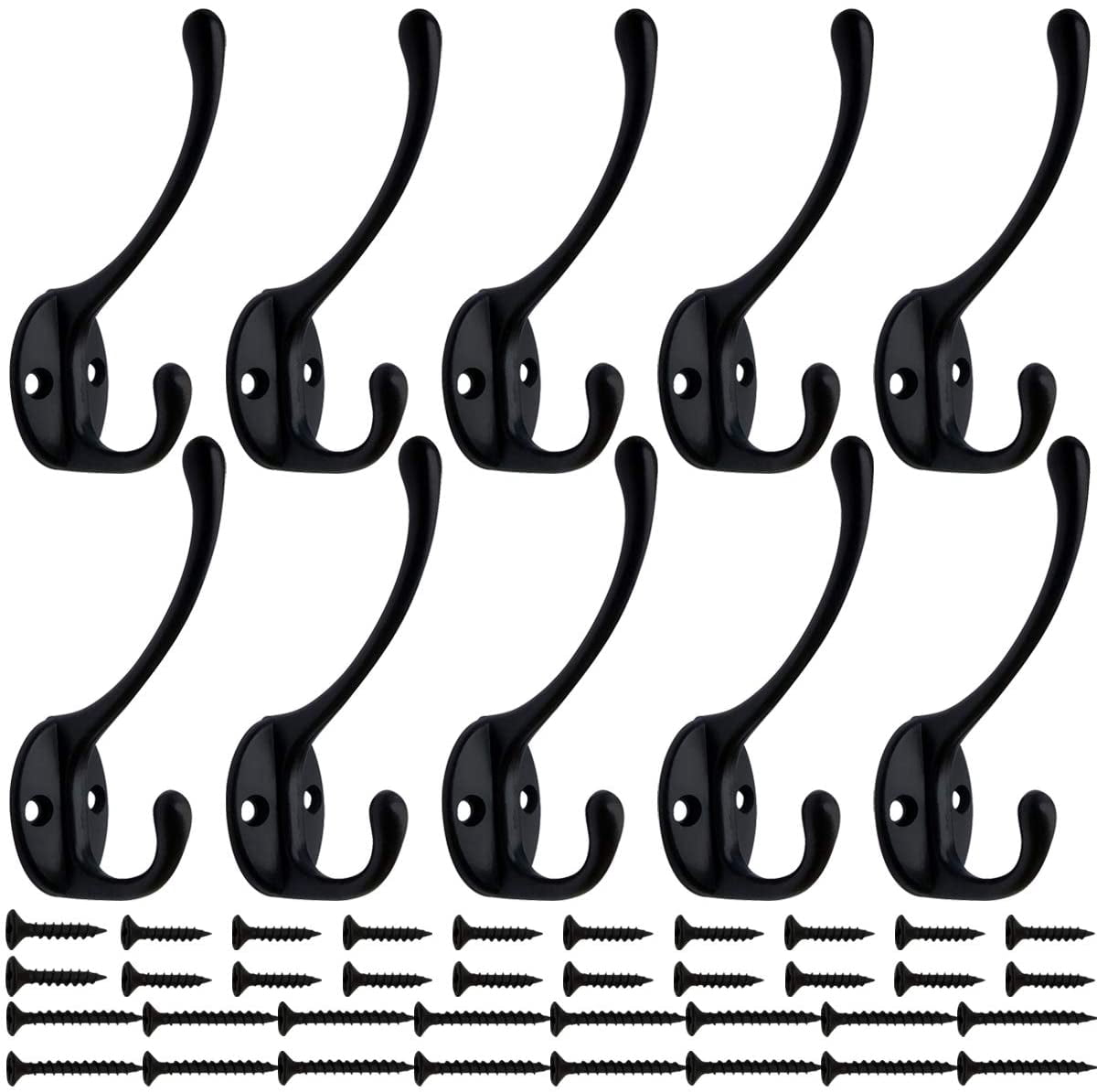 10 Pack Heavy Duty Dual Coat Hooks Wall Mounted with 40 Screws Retro ...