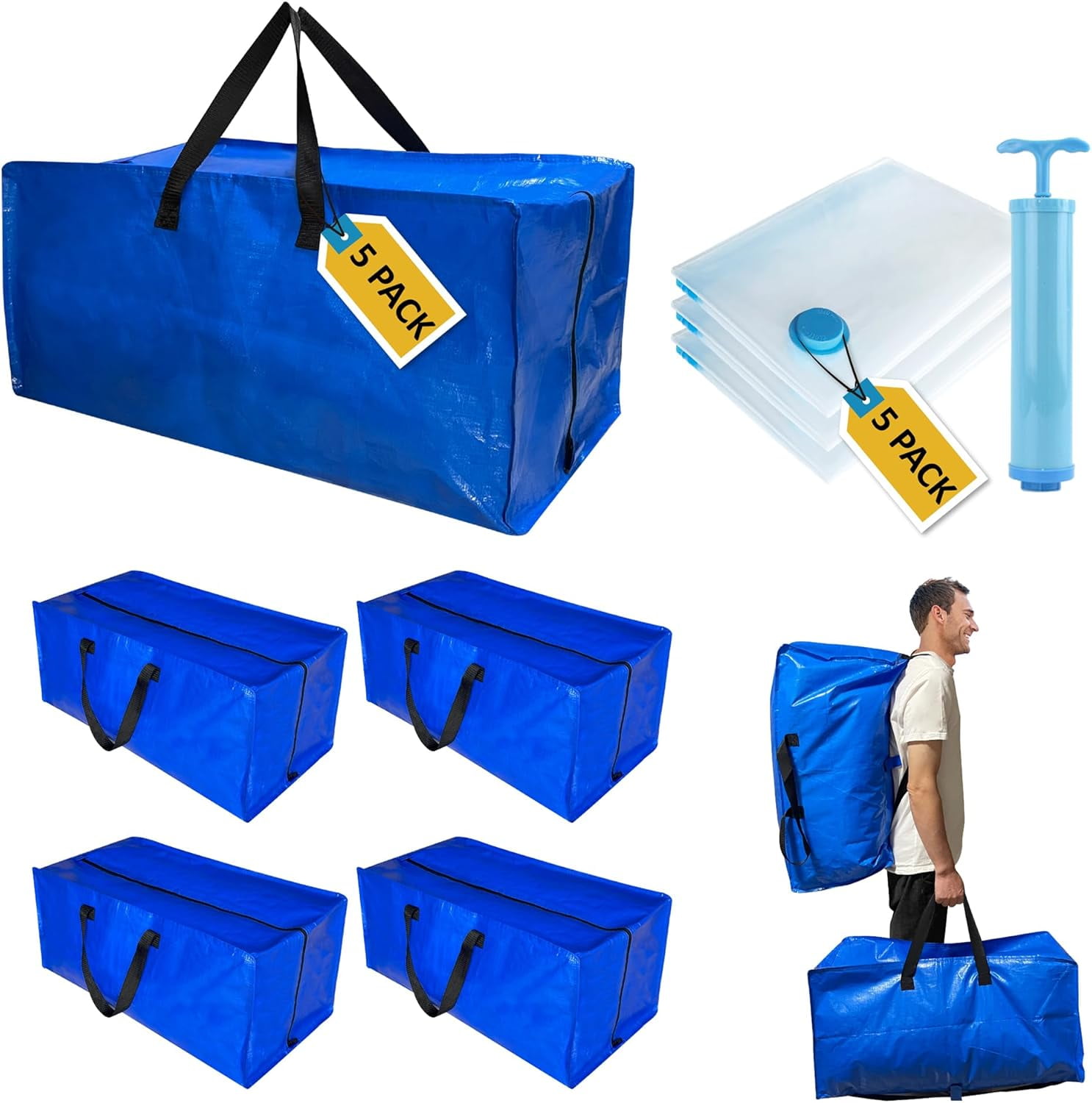 10 Pack Heavy Duty Extra Large Moving Bags with Backpack Straps ...