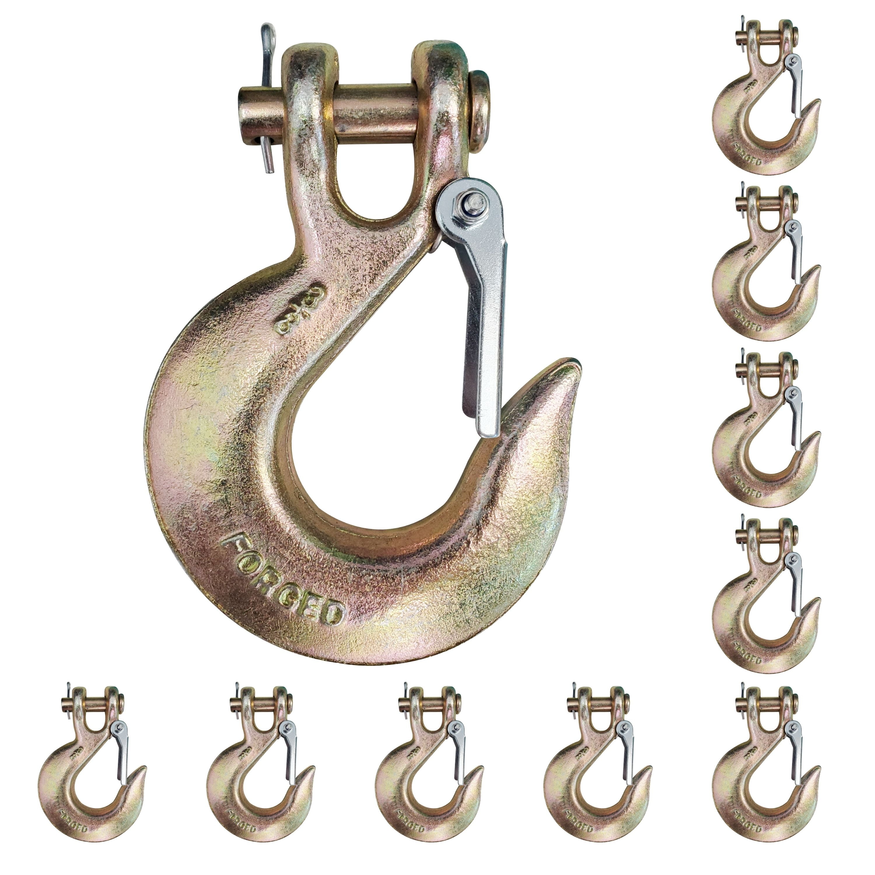 10 Pack Heavy Duty G70 3/8" Clevis Slip Hook w/ Safety Latch Flatbed ...