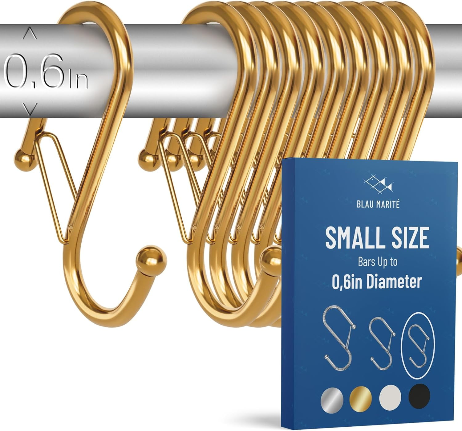 10-Pack Heavy-Duty S Hooks with Safety Buckle – Gold Metal Hooks for ...