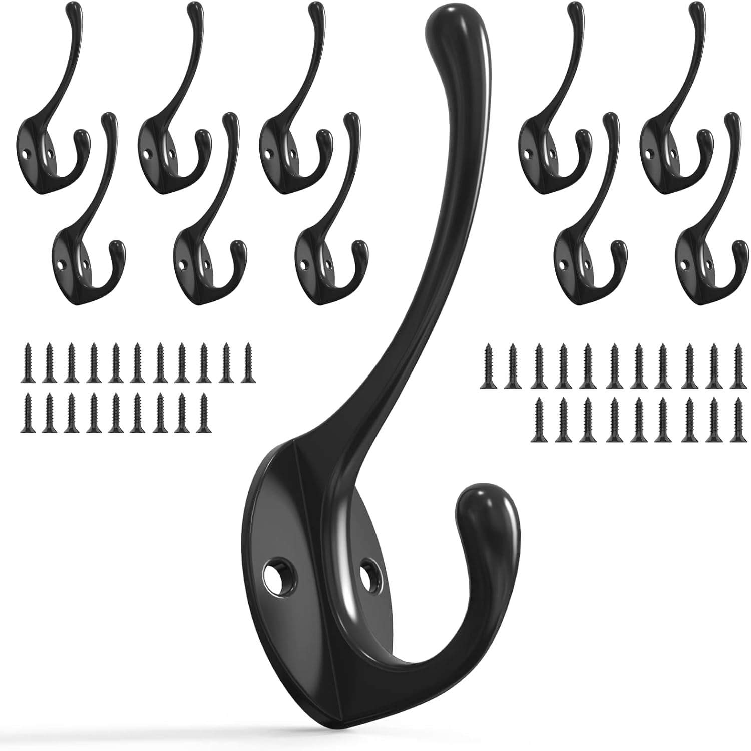 10 Pack Heavy Duty Wall Mounted Black Coat Hooks With 30 Screws ...