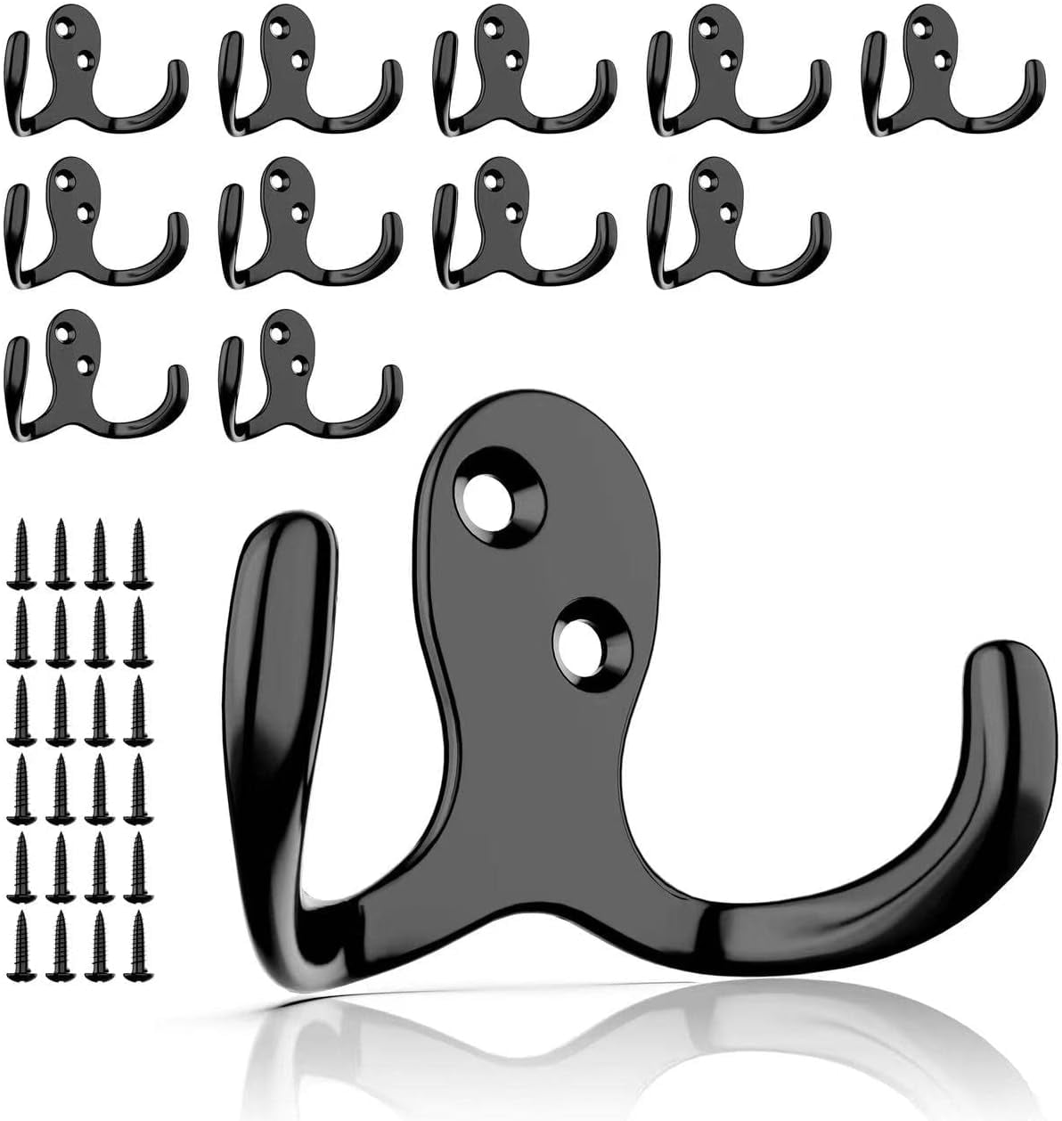10 Pack Heavy Duty Wall Mounted Black Coat Hooks With 30 Screws ...
