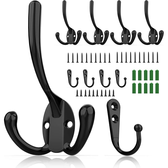 10 Pack Heavy Duty Wall Mounted Black Coat Hooks With 30 Screws ...
