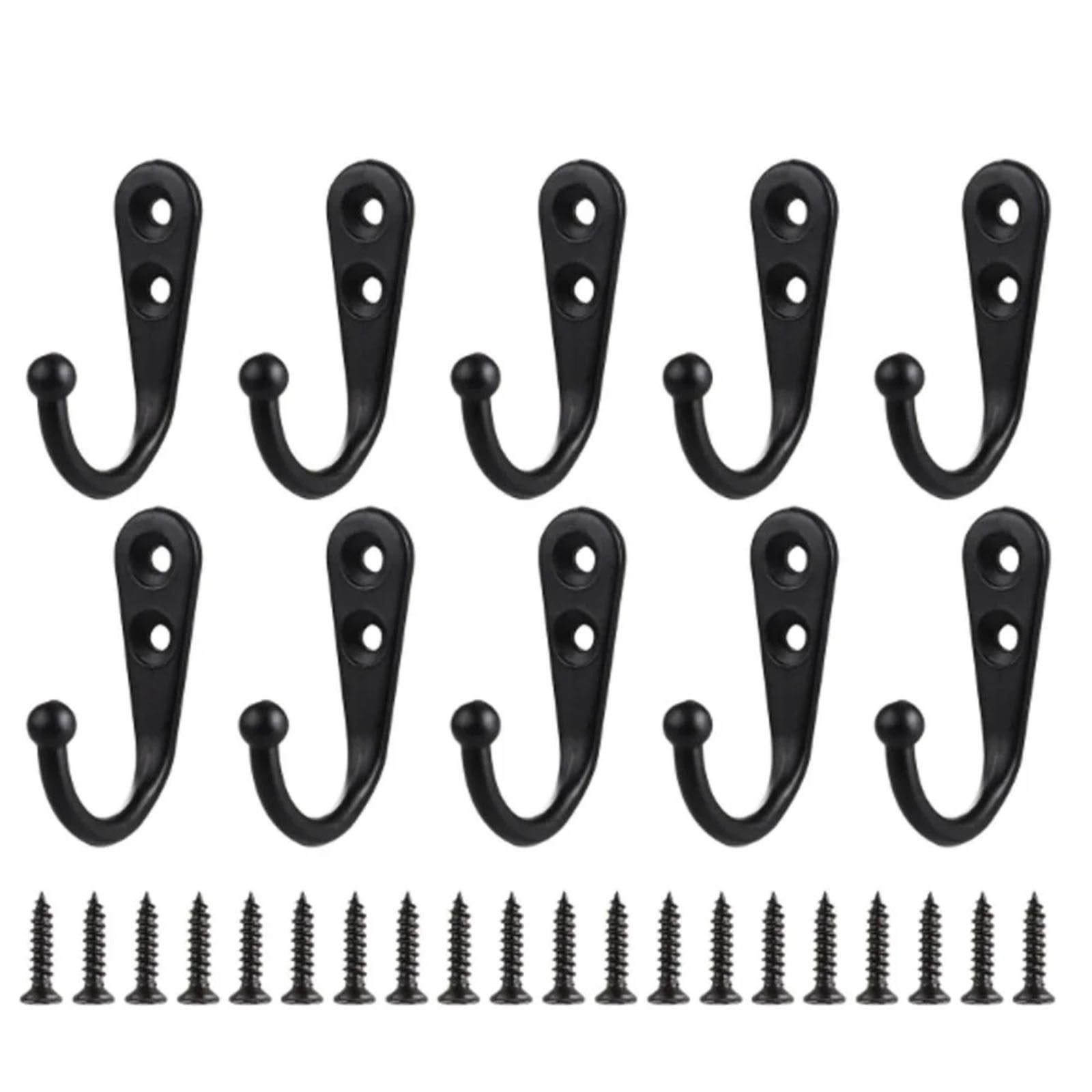 10 Pack Heavy Duty Wall Mounted Black Coat Hooks With 20 Screws Mudroom ...