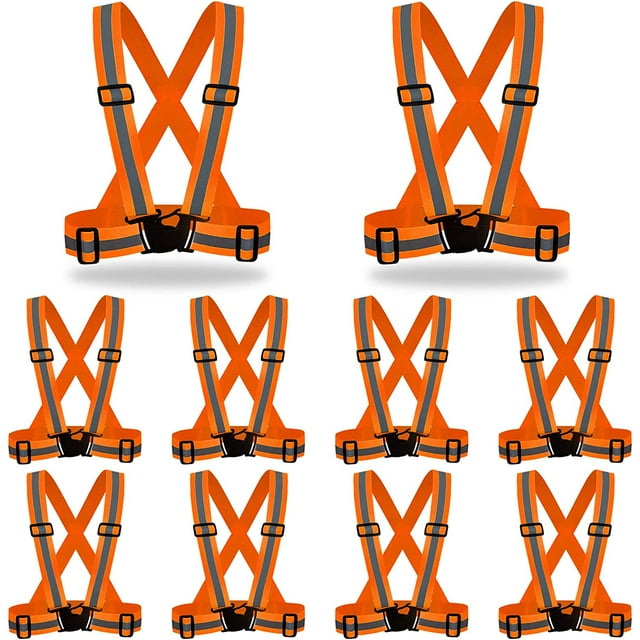 10 Pack Hi Vis Safety Vests - Adjustable Bright Neon Color High ...