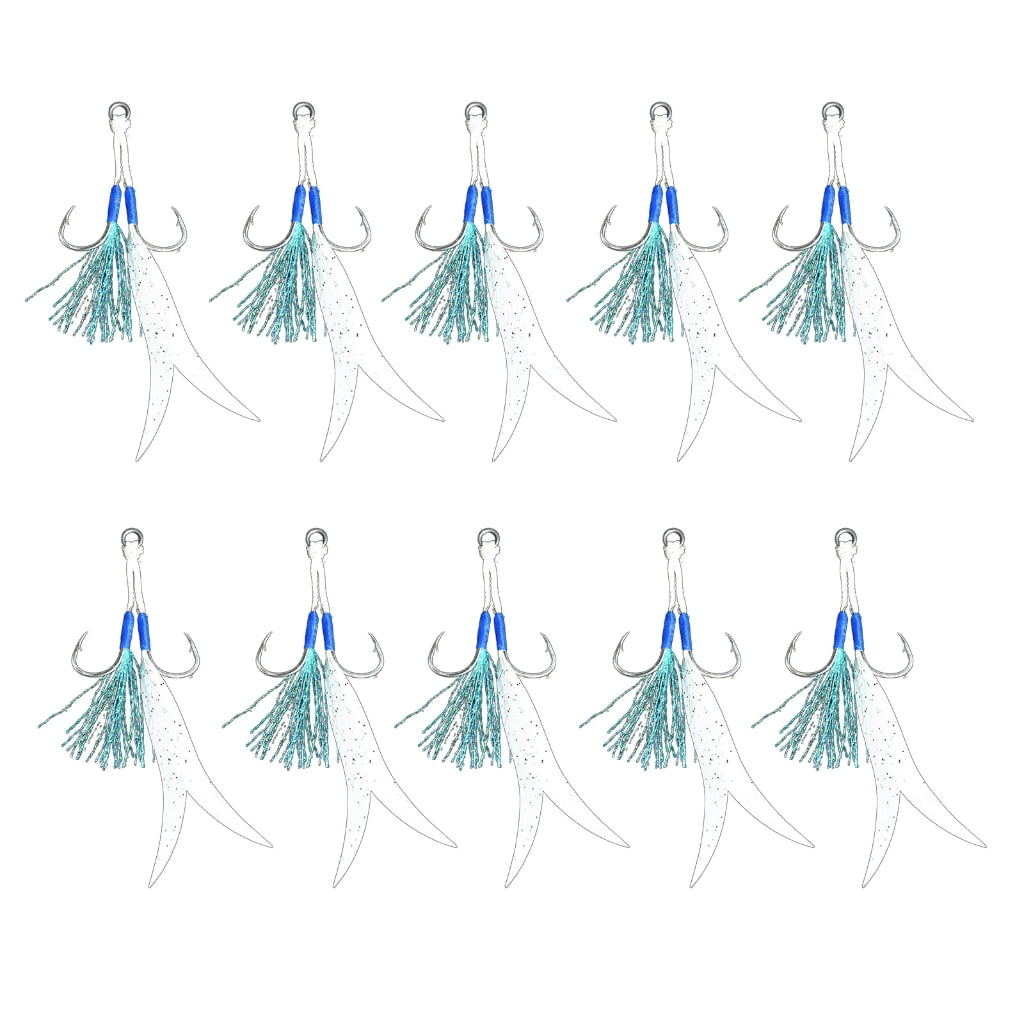 10 Pack High Carbon Steel Double Jigging Assist Hook Saltwater Fishing ...