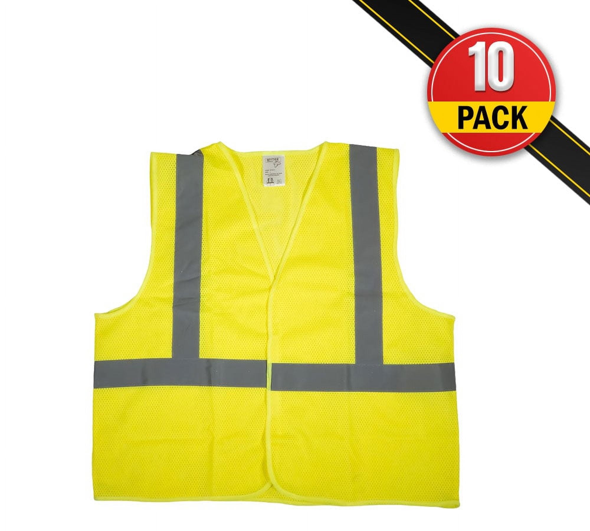 10 Pack High Visibility Lime Yellow Reflective Safety Vest (L) - Type R ...
