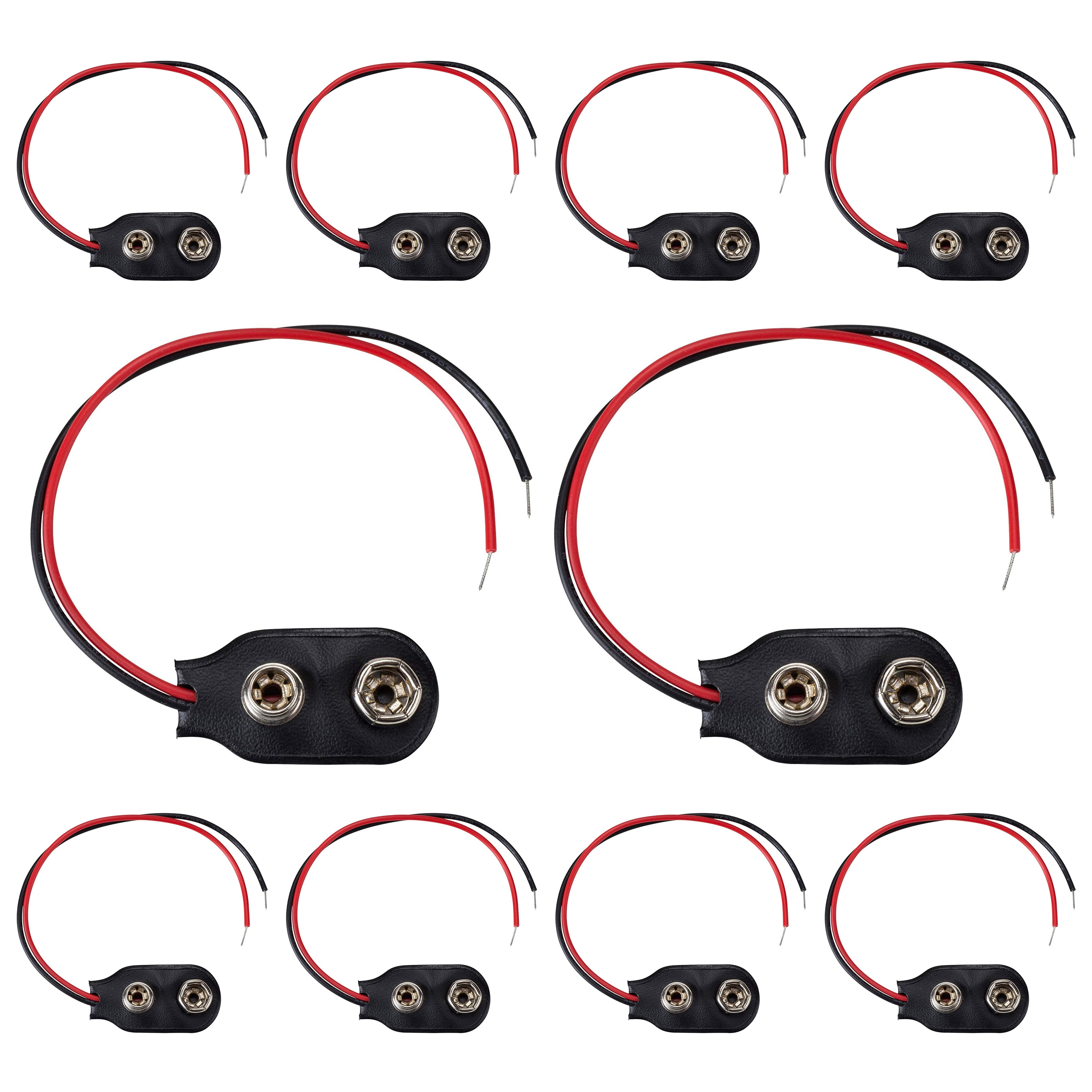 10 Pack I-Type 9V Battery Snaps, Red and Black Leads, 9 Volt Battery ...