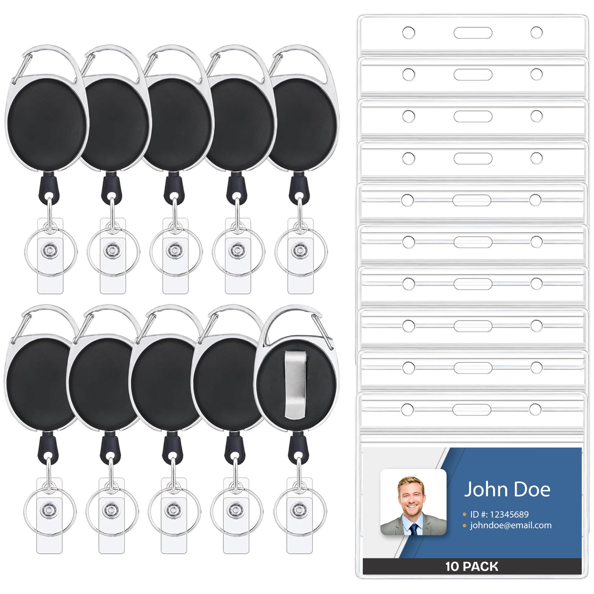 10 Pack ID Badge Holder with Clip â€“ Badge Reels Retractable Heavy ...