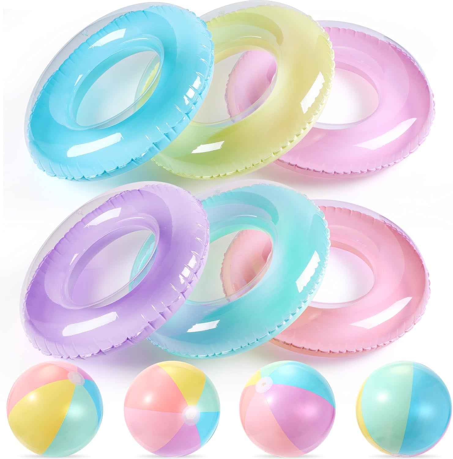 10 Pack Inflatable Pool Floats and Pastel Beach Balls Bulk 30'' Swim ...