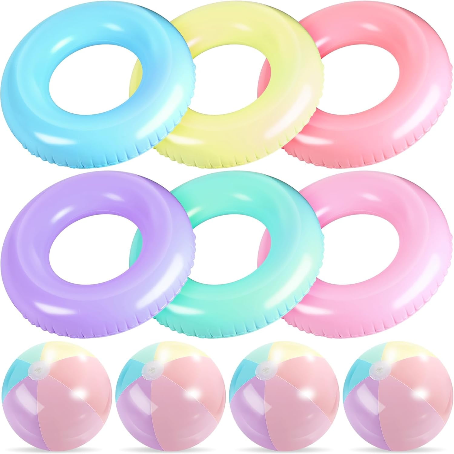 10 Pack Inflatable Pool Floats and Pastel Beach Balls Bulk 30'' Swim ...