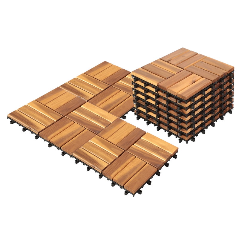 TINKLE WELL Interlocking Wood Deck Tiles 12x12 Waterproof 10-pack ...